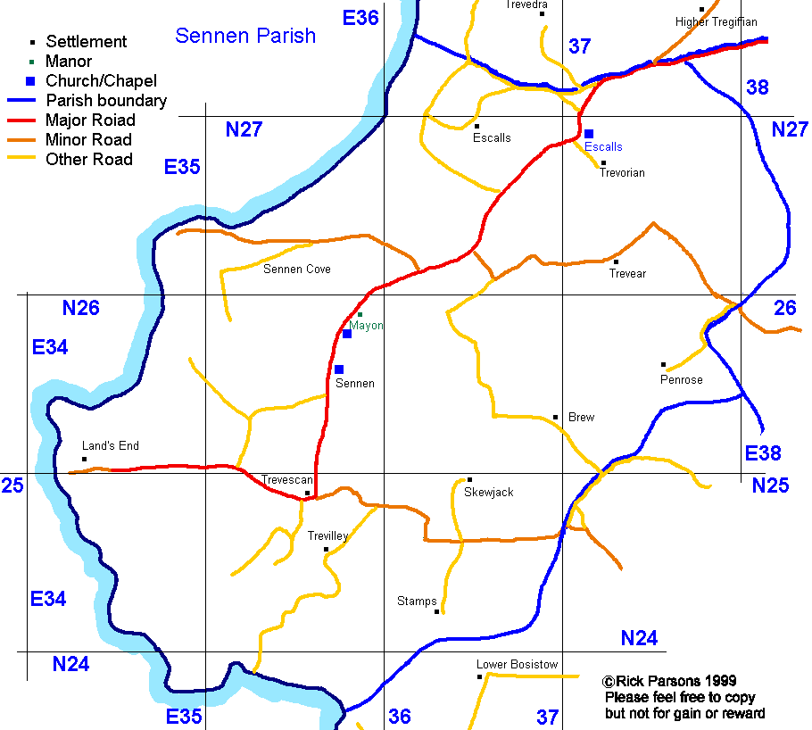 Sennen Parish Map – Eddy Family Tree of Cornwall
